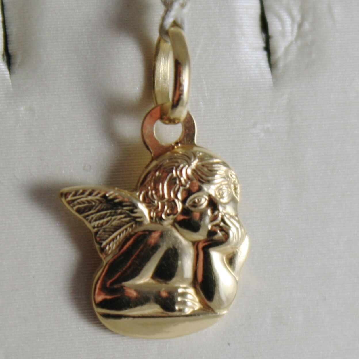 18K YELLOW GOLD PENDANT, MINI GUARDIAN ANGEL, ENGRAVING, MADE IN ITALY