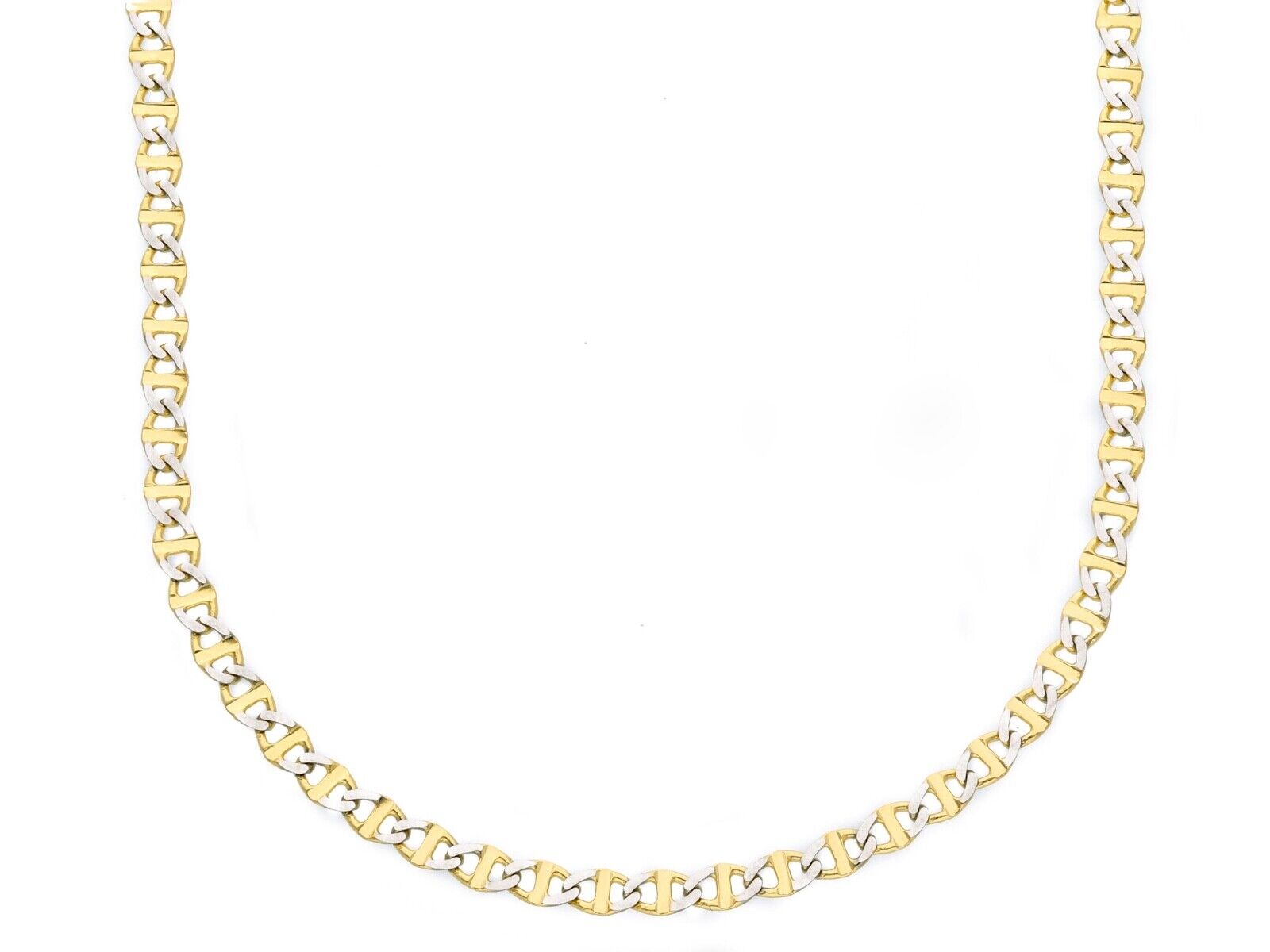 18K YELLOW WHITE GOLD SOLID CHAIN NECKLACE SMALL 2.2mm FLAT OVAL MARIN